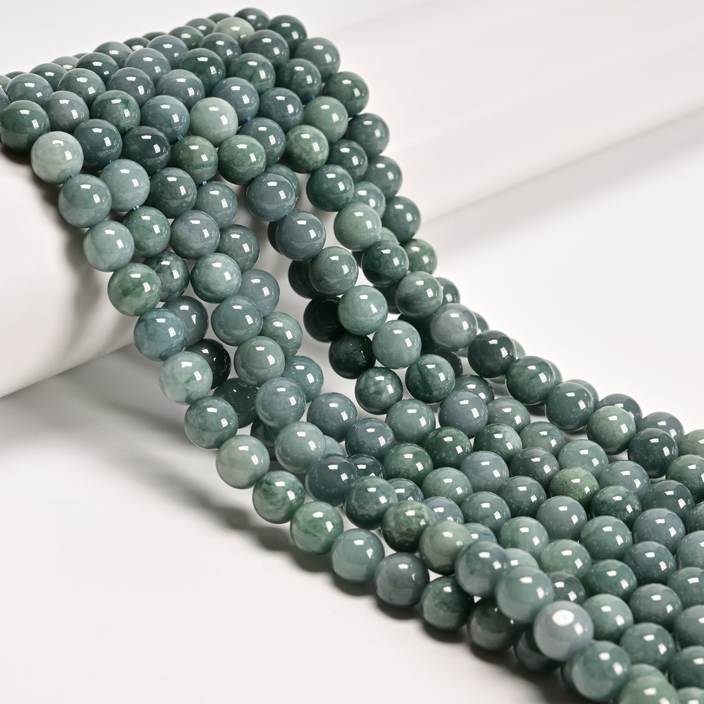 Natural Jadeite Jade Smooth Round Beads Size 4mm 6mm 8mm 10mm 15" Stra ...