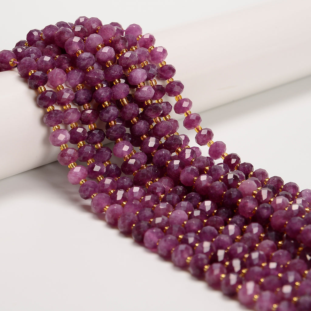 Purple Tourmaline Color Dyed Jade Faceted Rondelle Beads Size 6x8mm 15 ...