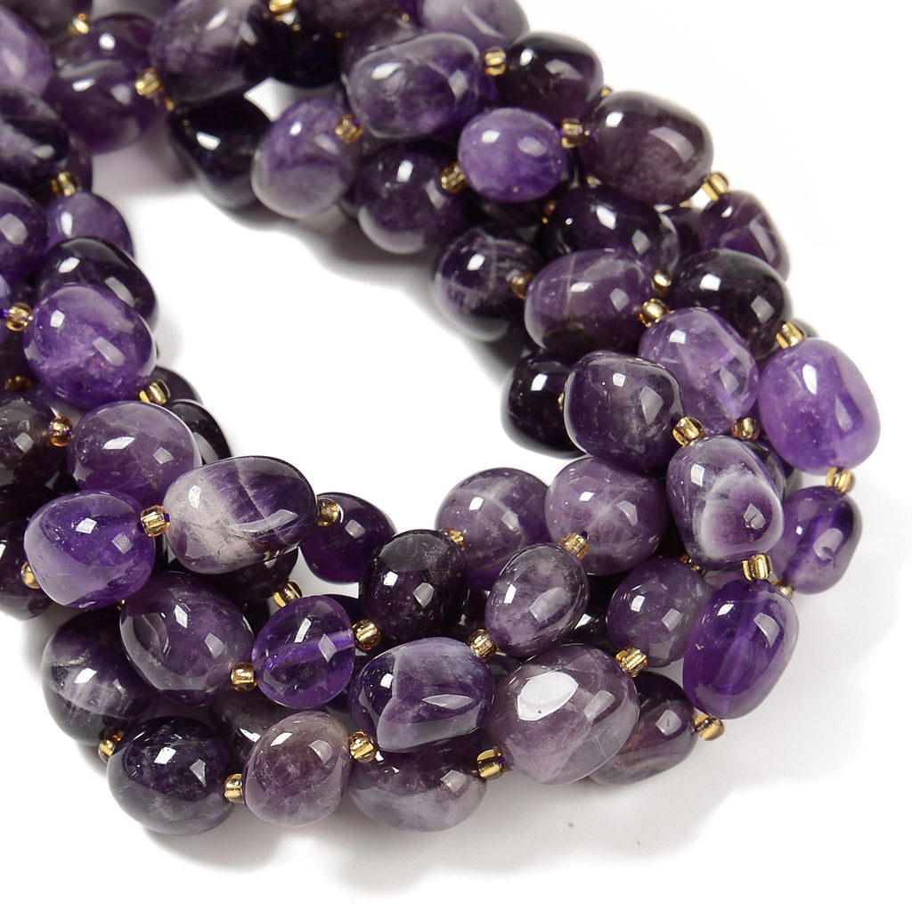 Natural Amethyst Full Oval Nugget Beads Size 10-12mm x 13-18mm 15.5 ...