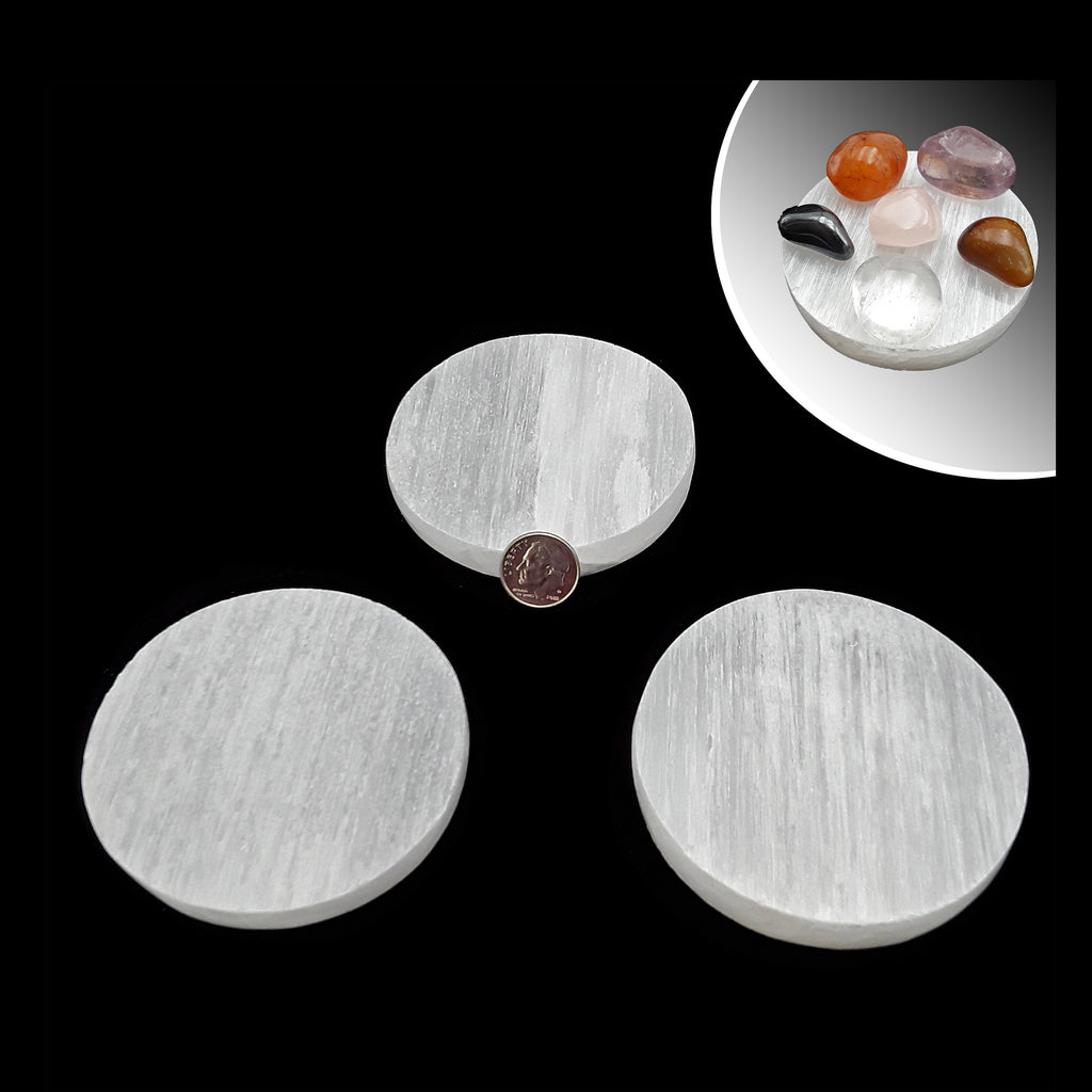 Natural Selenite Crystal Round Circle Charging Plate 2.7" & 3.9" Inche ...