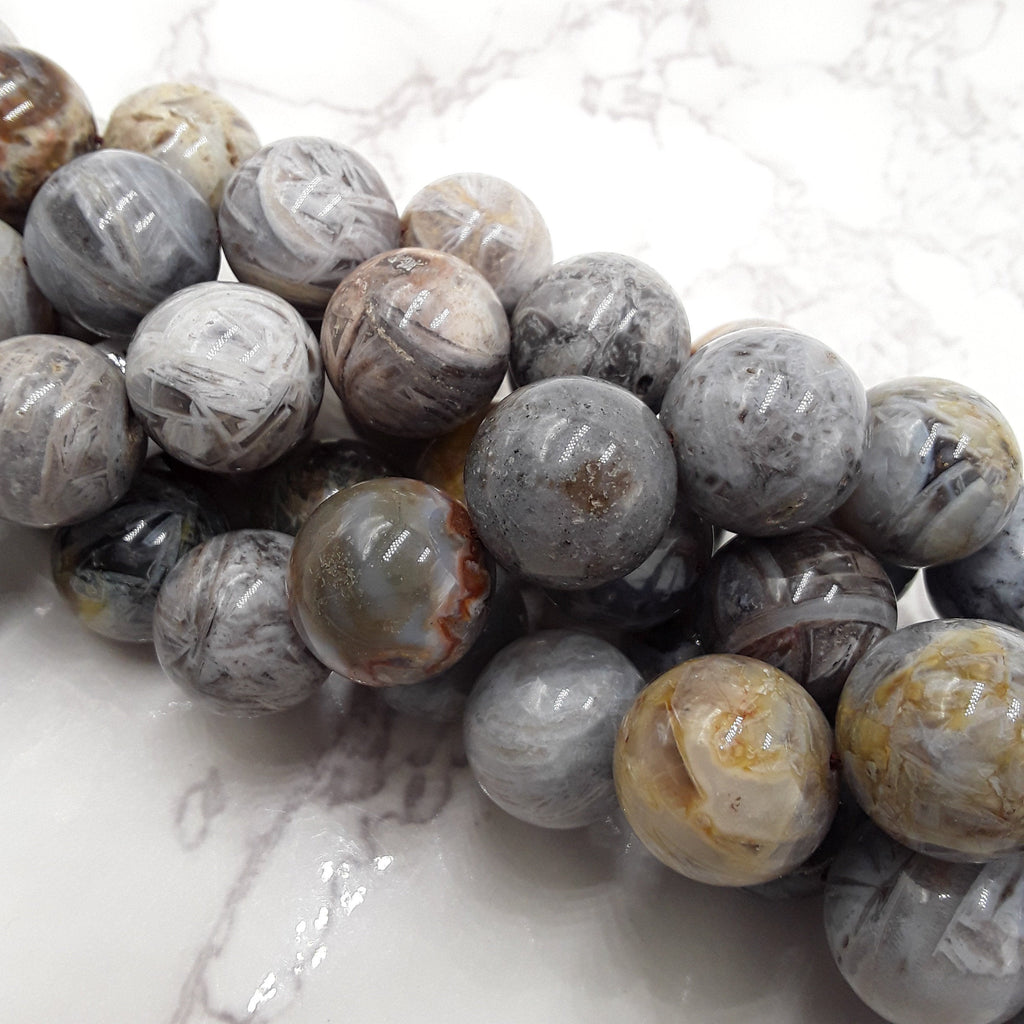 Large Natural Bamboo Leaf Agate Smooth Round Beads 18mm Approx 15.5" S ...