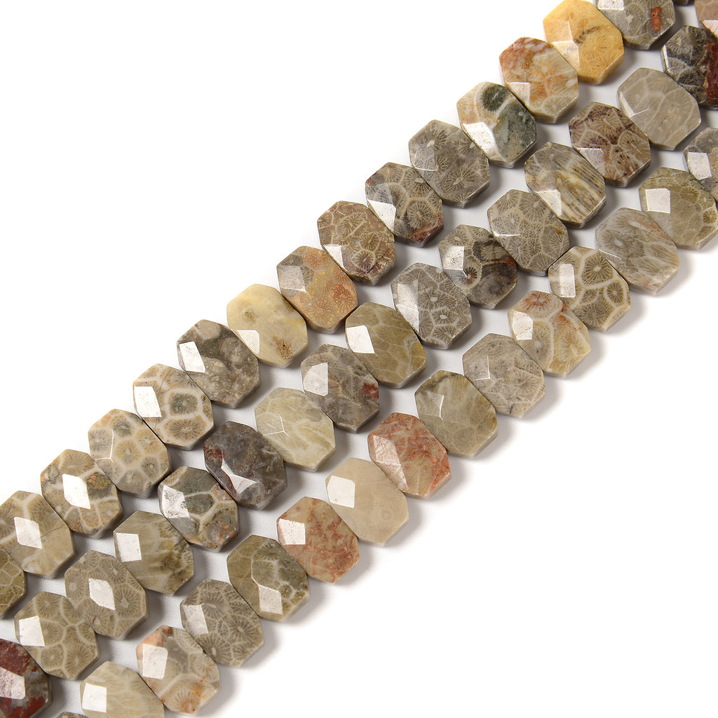 Fossil Coral Rectangle Slice Faceted Octagon Beads Approx 10x14mm 15.5 ...