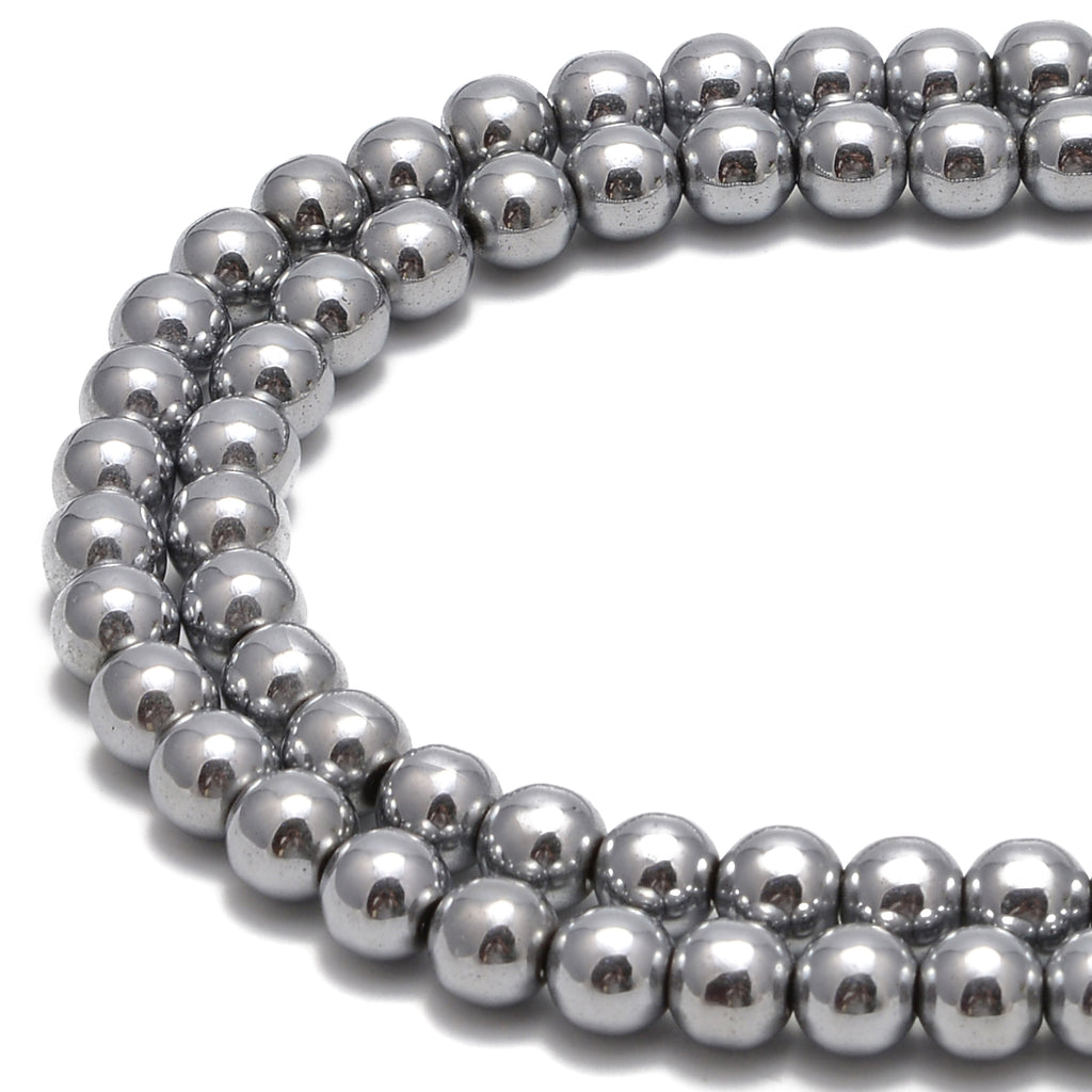 2.0mm Large Hole Silver Hematite Smooth Round Beads Size 6mm 8mm 15.5 ...